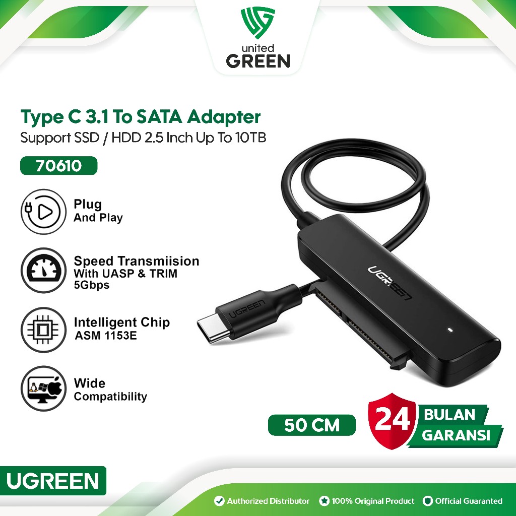 Jual UGREEN Converter Kabel Type C To Sata 2.5" Inch Converter HDD SSD High Speed 5Gbps 70610 ...