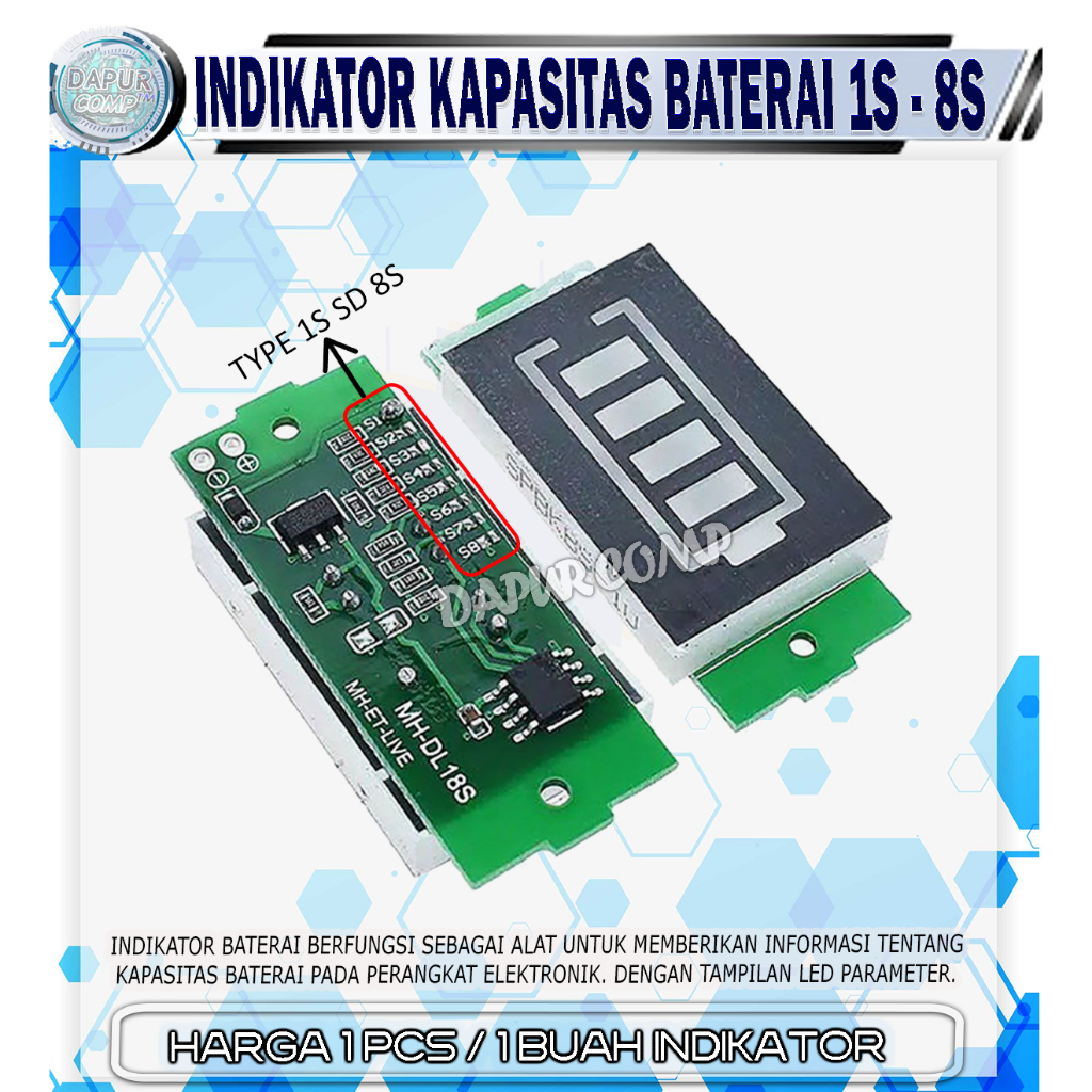 Jual INDIKATOR KAPASITAS BATERAI 3.7V - 31V 1S - 8S LED DISPLAY | Shopee Indonesia