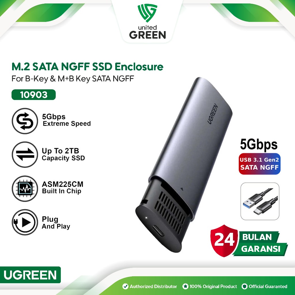 Jual UGREEN Casing SSD M.2 Enclosure NGFF / SATA Slim Speed 5Gbps Super ...