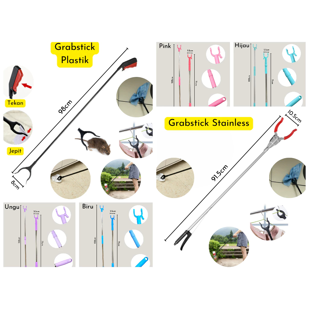 Jual HSM Grab Stick Silver Stainless / Alat Penjepit Sampah & Penangkap ...