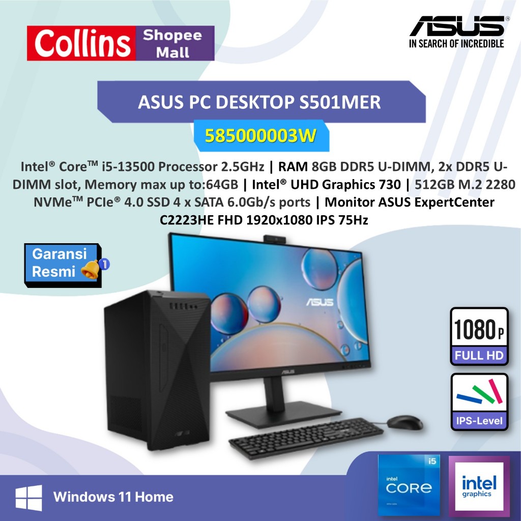 Jual PC DESKTOP - ASUS S501ME I5 13500 8GB 512GB Windows 11 + Office ...