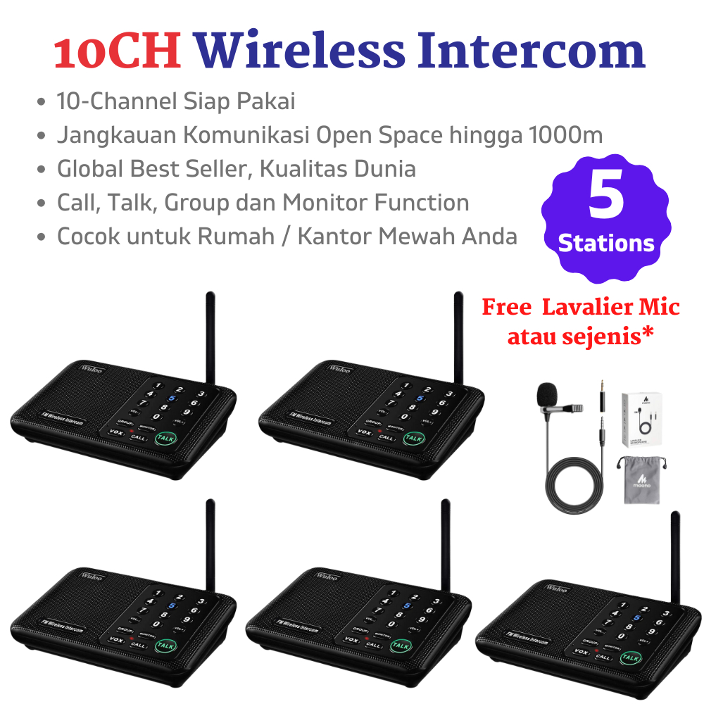 Jual THE Modern 10CH Wireless Intercom 5 Station - Radio Interkom FM ...