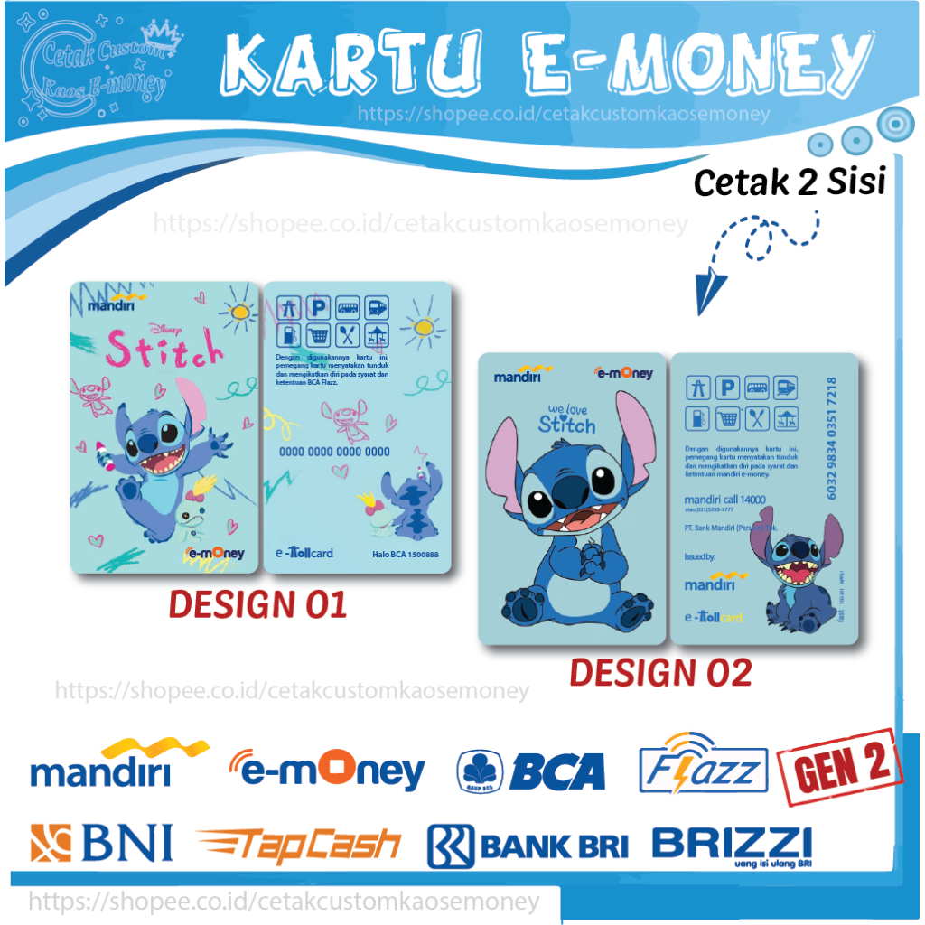 Jual KARTU E MONEY E TOLL KARTUN DISNEY STITCH&LILO HALOHA CUTE MANDIRI ...