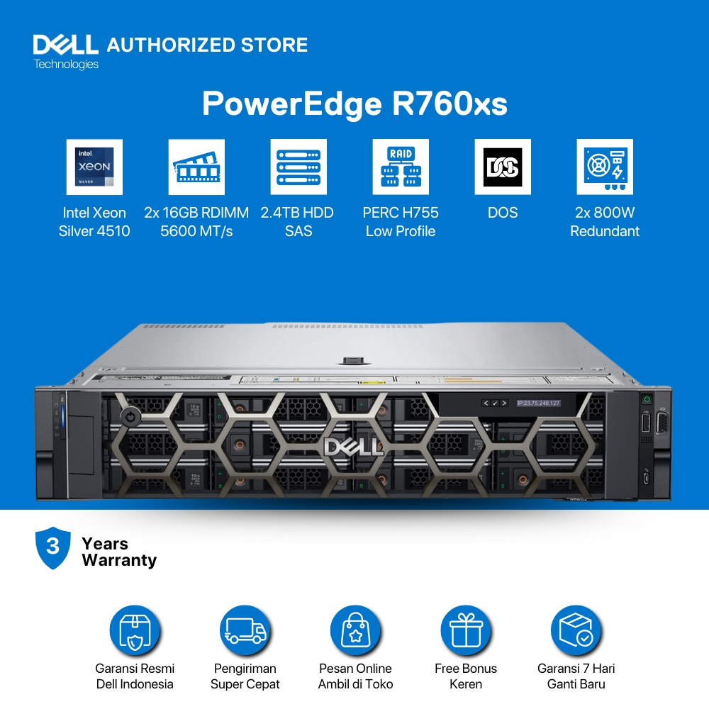 Jual Dell PowerEdge R760xs Server [Xeon SIlver 4510-2x16GB-2.4TB SAS ...