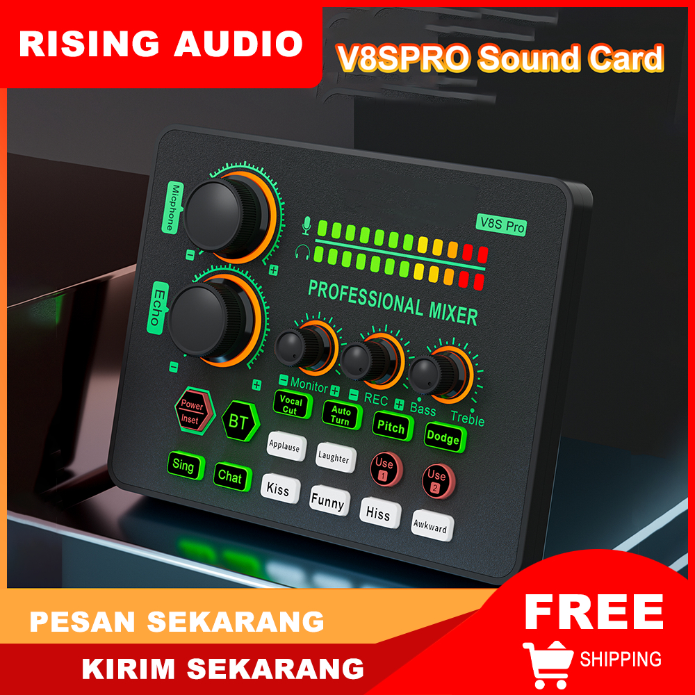 Jual Rising Audio V8S PRO Soundcard Mixer Bluetooth Sound Card for Streaming Media Siap cod ...