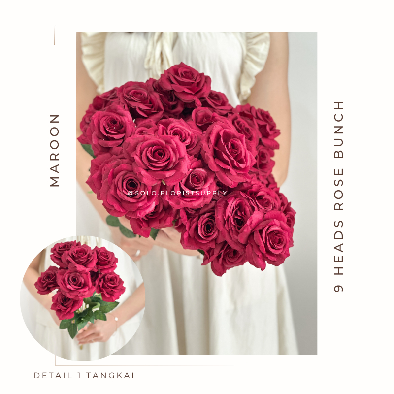 Jual 9 HEAD ROSE BUNCH X9 Bunga Mawar Rose Paris Kombinasi x12(satuan) Bunga Artificial Bunga ...