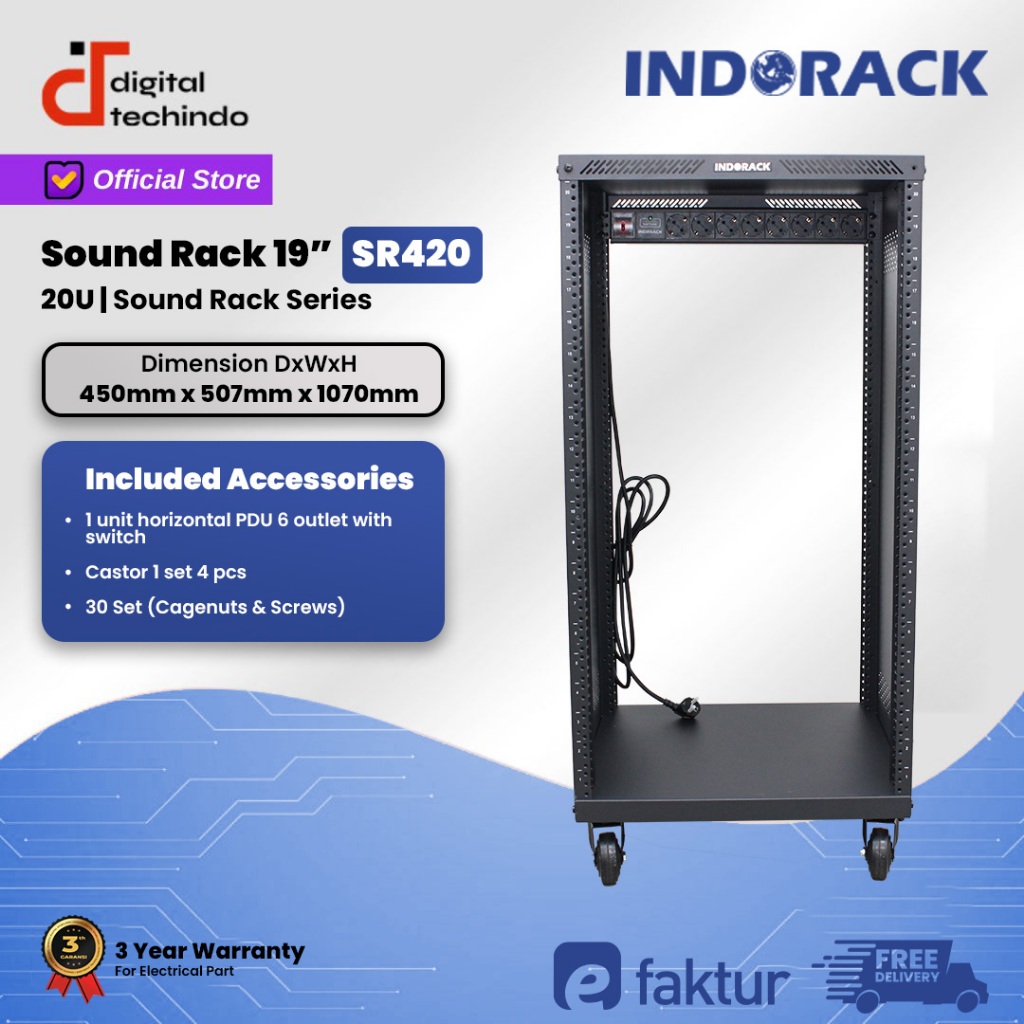 Jual SR420 Audio Rack 20U INDORACK Depth 450mm Audio Sound System Rak ...