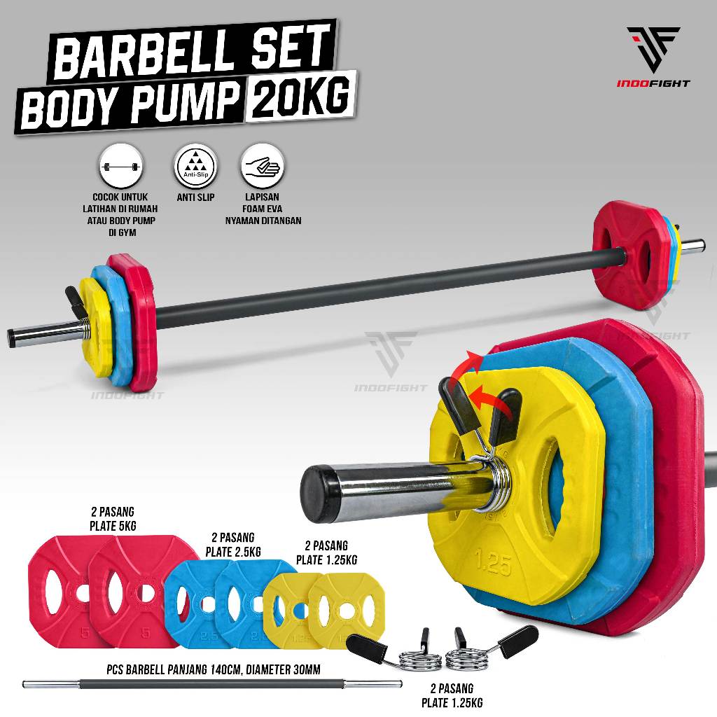 Jual Barbell Body Pump 20kg Set Barbel Bodypump Angkat Besi Angkat Beban Set Barbell | Shopee ...