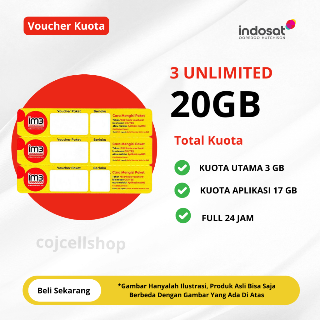 Jual Voucher Kuota IM3 UNLIMITED 20GB 28 Hari Full 24 JAM - Voucher ...