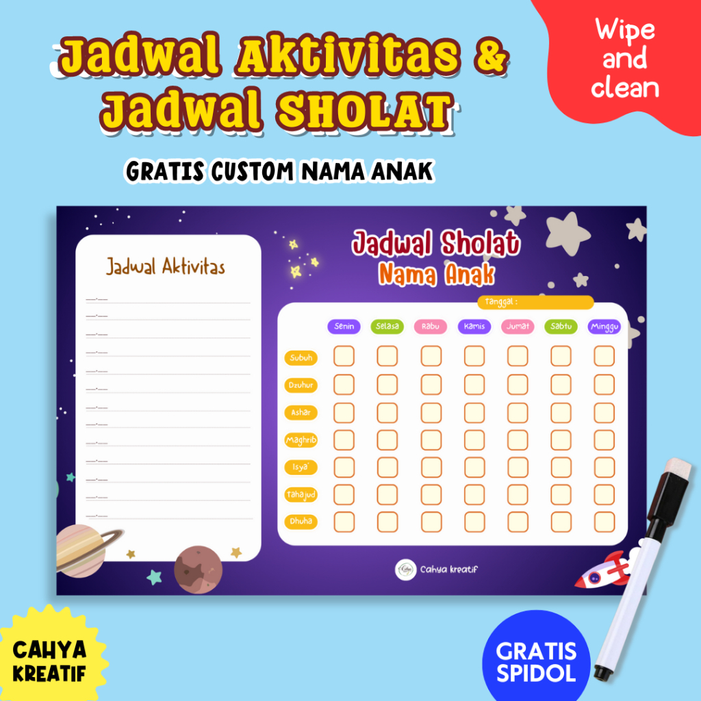Jual Poster Sholat Anak | POSTER JADWAL SHOLAT tracker | SHOLAT CHECKLIST | Shopee Indonesia