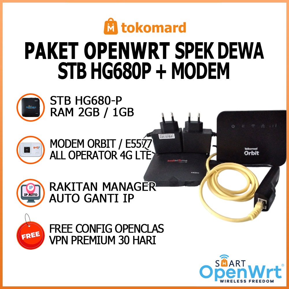 Jual Paket STB OpenWrt Siap Pakai STB HG680P RAM 2GB + Modem 4G LTE Spek Dewa Free VPN Premium ...