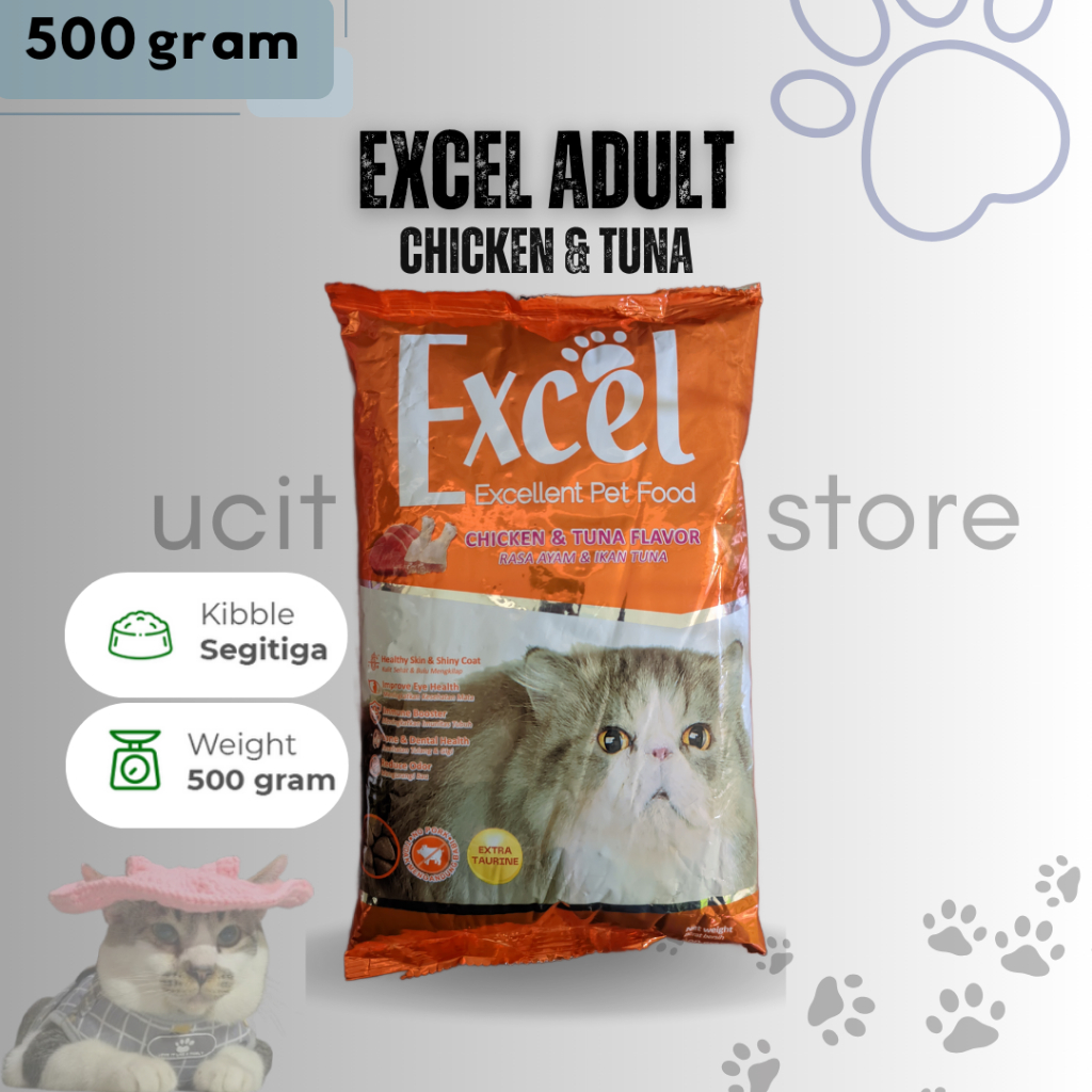 Jual Excel Cat Food Adult Chicken & Tuna 500gram "Dry Food Cat ...
