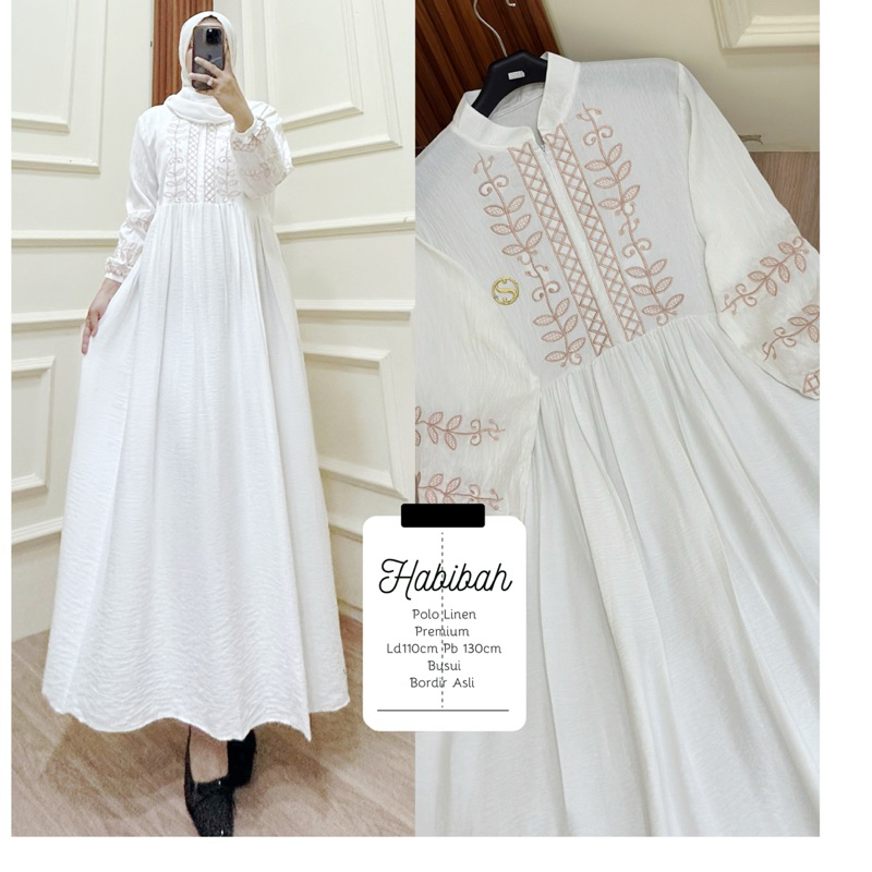 Jual Zaifa Official Habibah Polo Linen Premium Import Bordir Dress ...