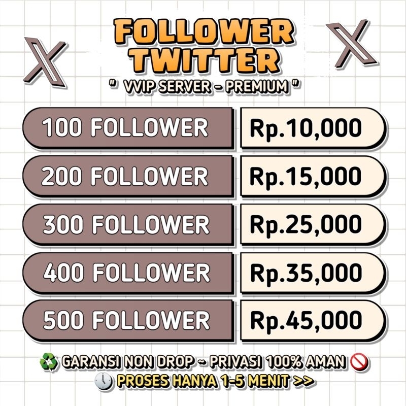 Jual (PROMO) FOLLOWER TWITTER VVIP SERVER PREMIUM ANTI DROP PERMANENT ...