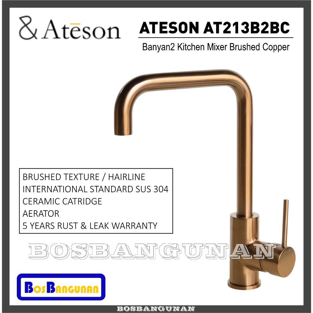 Jual Kran Dapur ATESON AT213B2BC Banyan2 Kitchen Mixer Brushed Copper ...