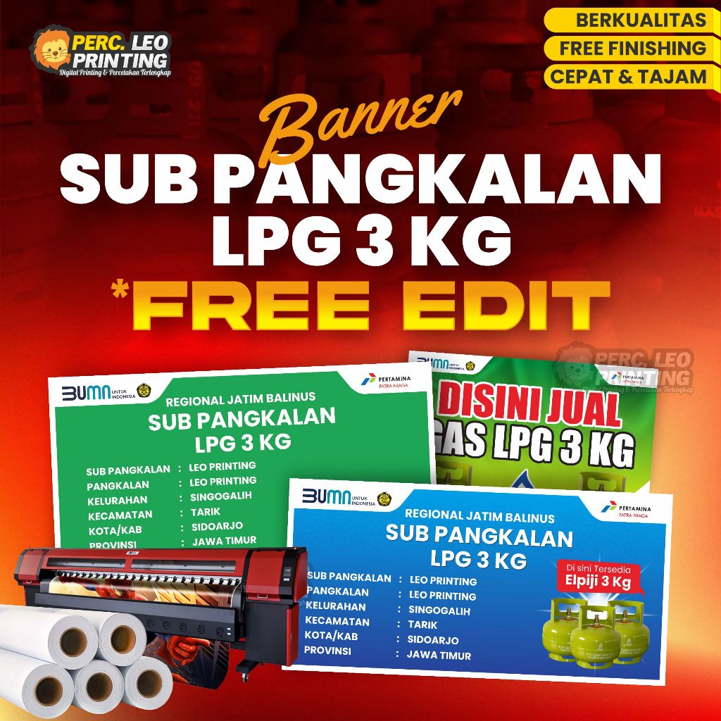 Jual Spanduk banner SUB PANGKALAN LPG 3KG FREE FINISHING & EDIT GANTI NAMA | Shopee Indonesia