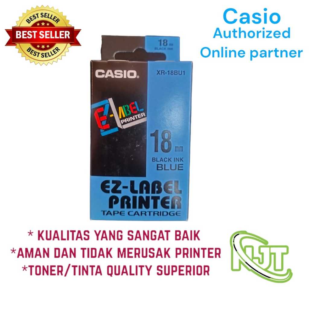 Jual Casio Ez Label Printer XR-18BU1 18mm Black On Blue Label Printer ...