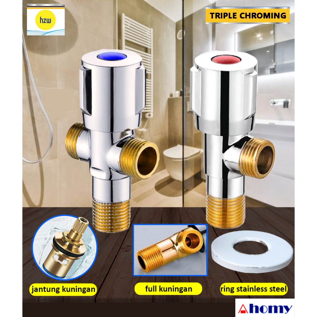Jual stop kran kuningan ½” triple chrome single double jantung kuningan ...