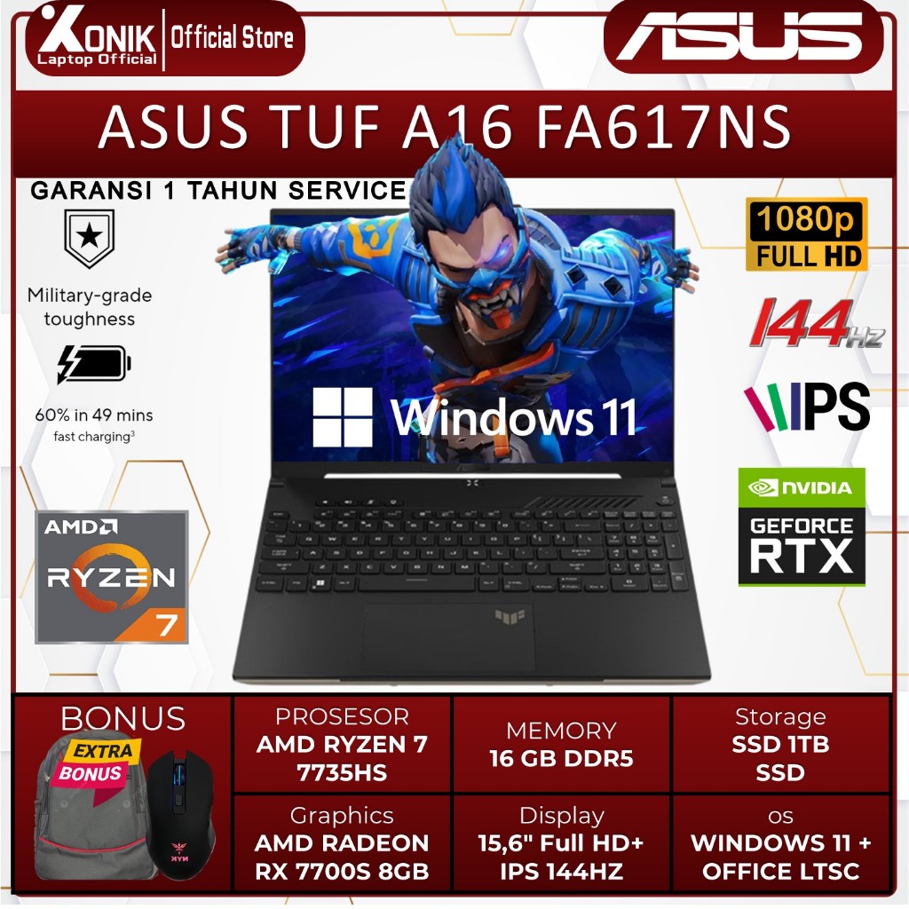 Jual LAPTOP Gaming Asus TUF A16 FA617NS Ryzen 7 7735HS 32GB DDR5 2TB ...