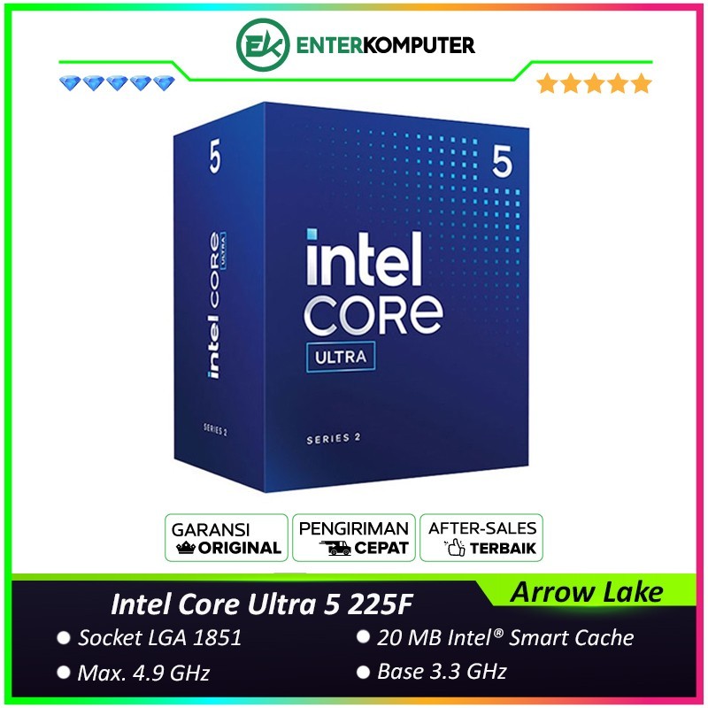 Jual Intel Core Ultra 5 225F 3.3GHz Up To 4.9GHz - Cache 20MB [Box ...
