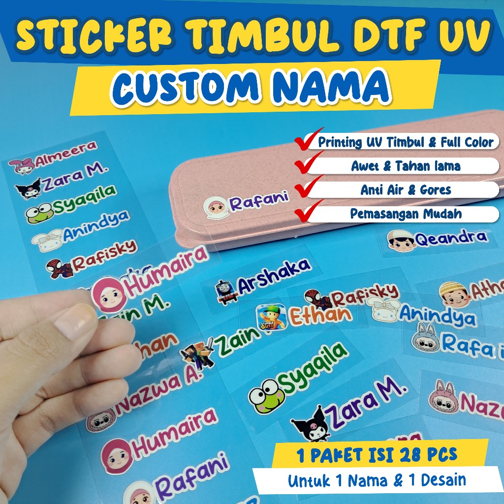 Jual STICKER TIMBUL DTF UV CUSTOM NAMA / LABEL NAMA ANAK / STIKER NAMA ...