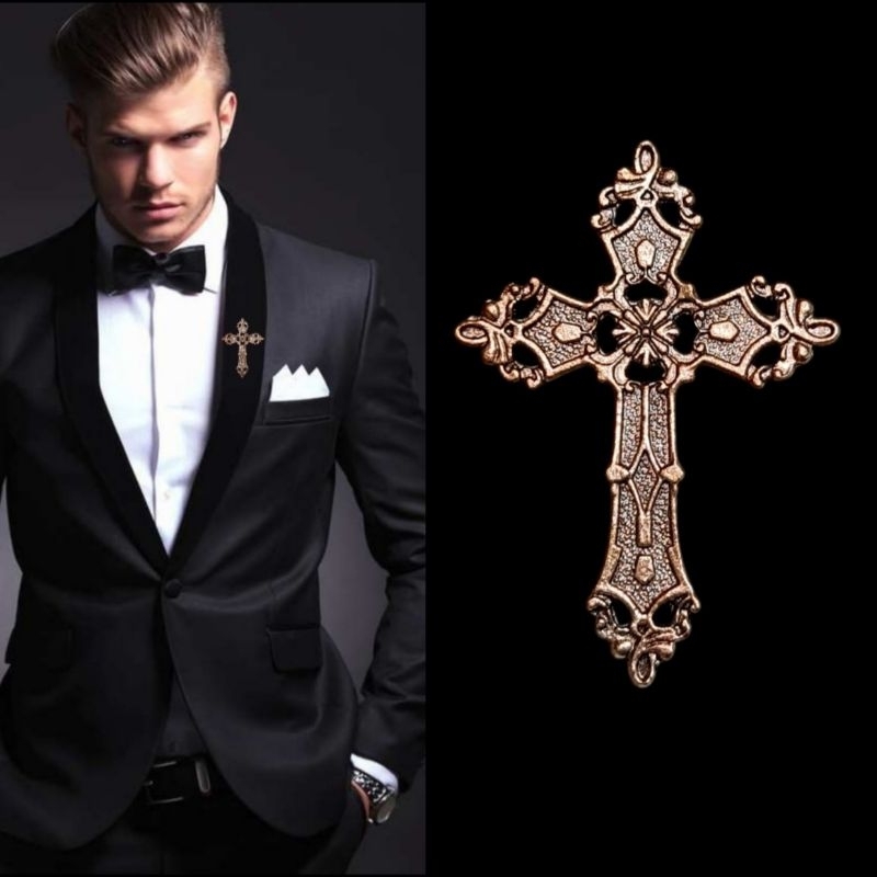 Jual Metal Rose Gold Ornate Cross Salib Pin Bros Salib Mens | Shopee ...