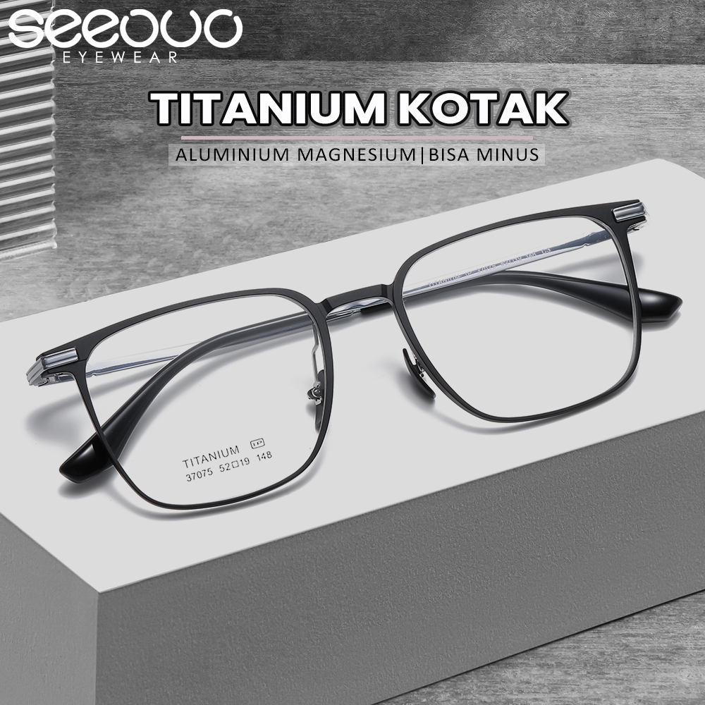 Jual Seeouo Kacamata Bentuk Kotak Simple Titanium Frame Plano Lens Bisa Minus Antiradiasi ...