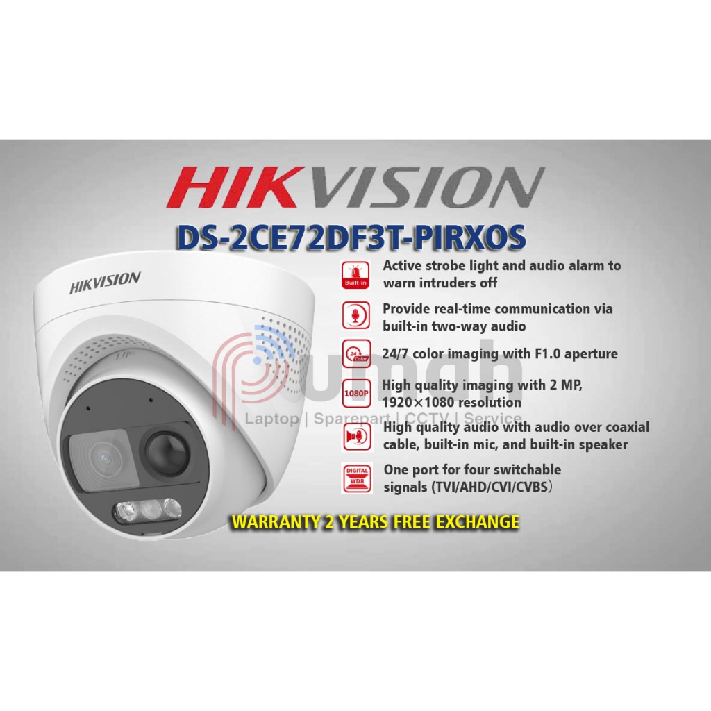 Jual CCTV CAMERA HIKVISION DS-2CE72DF3T-PIRXOS 2 MP ColorVu PIR Siren Audio | Shopee Indonesia