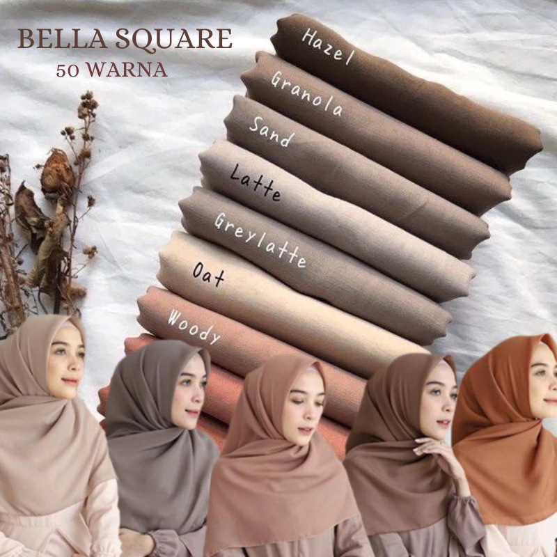 Jual Bella Square Premium Hijab Segi Empat 60 Warna Jilbab Bella Square Jahit Neci Super Premium ...