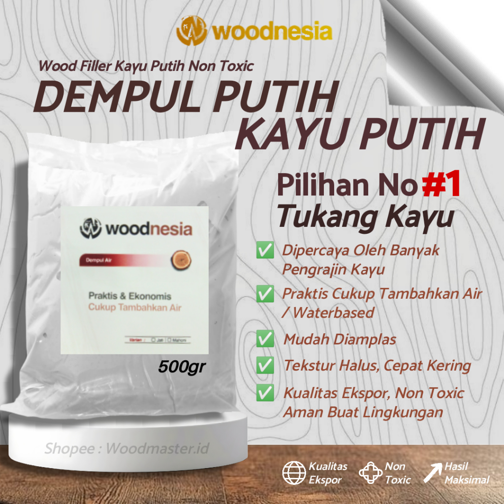 Jual Dempul Putih Kayu 500 gram Pakai Air Water Based Kayu Woodnesia ...