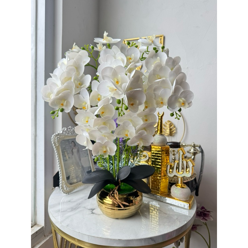 Jual BUNGA ANGGREK VAS LEBAH KRAMIK GOLD CABANG 5 NEW PALSU | Shopee ...