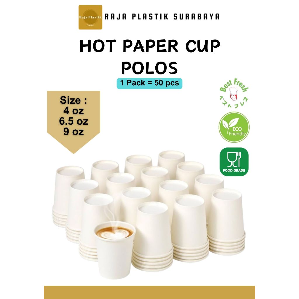 Jual Paper Cup ( per 50 pcs ) Cup Kertas Gelas Kertas Tahan Panas / Hot Cup Polos 4 Oz 6.5 Oz 9 ...