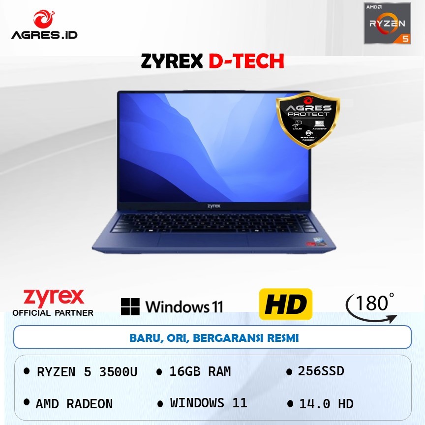 Jual ZYREX D-TECH RYZEN 5 3500U 16GB 256GB W11+OFFICE PERMANEN 14.0 2Y ...