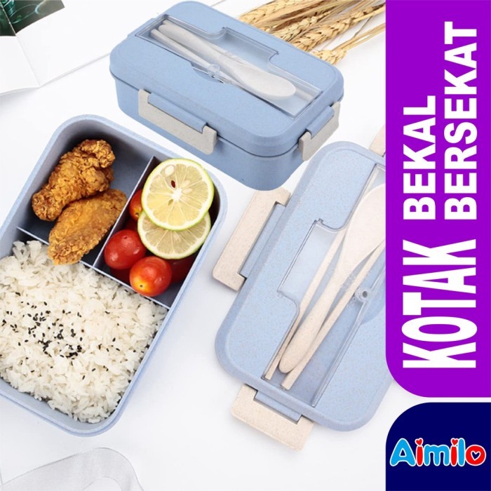 Jual LUNCH BOX SET KOTAK BEKAL MAKAN SIANG FREE SENDOK SUMPIT - KOTAK MAKAN BENTO 1000ML 4-IN-1 ...