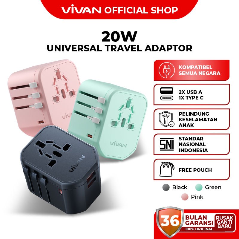 Jual [Free Cable] VIVAN Universal Travel Adaptor 20W VPS-T003A Series ...