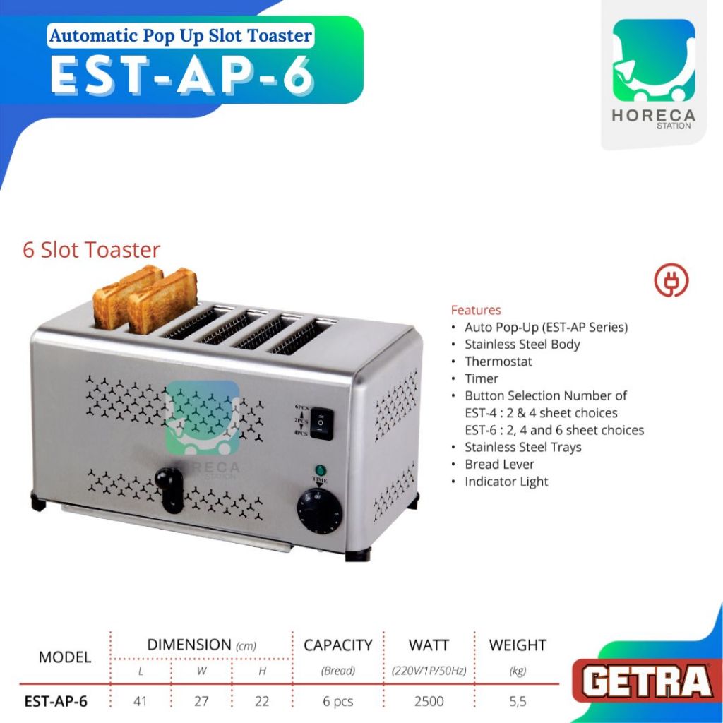 Jual GETRA Automatic Pop Up Slot Toaster EST-AP-6 / EST AP 6 / ESTAP6 ...