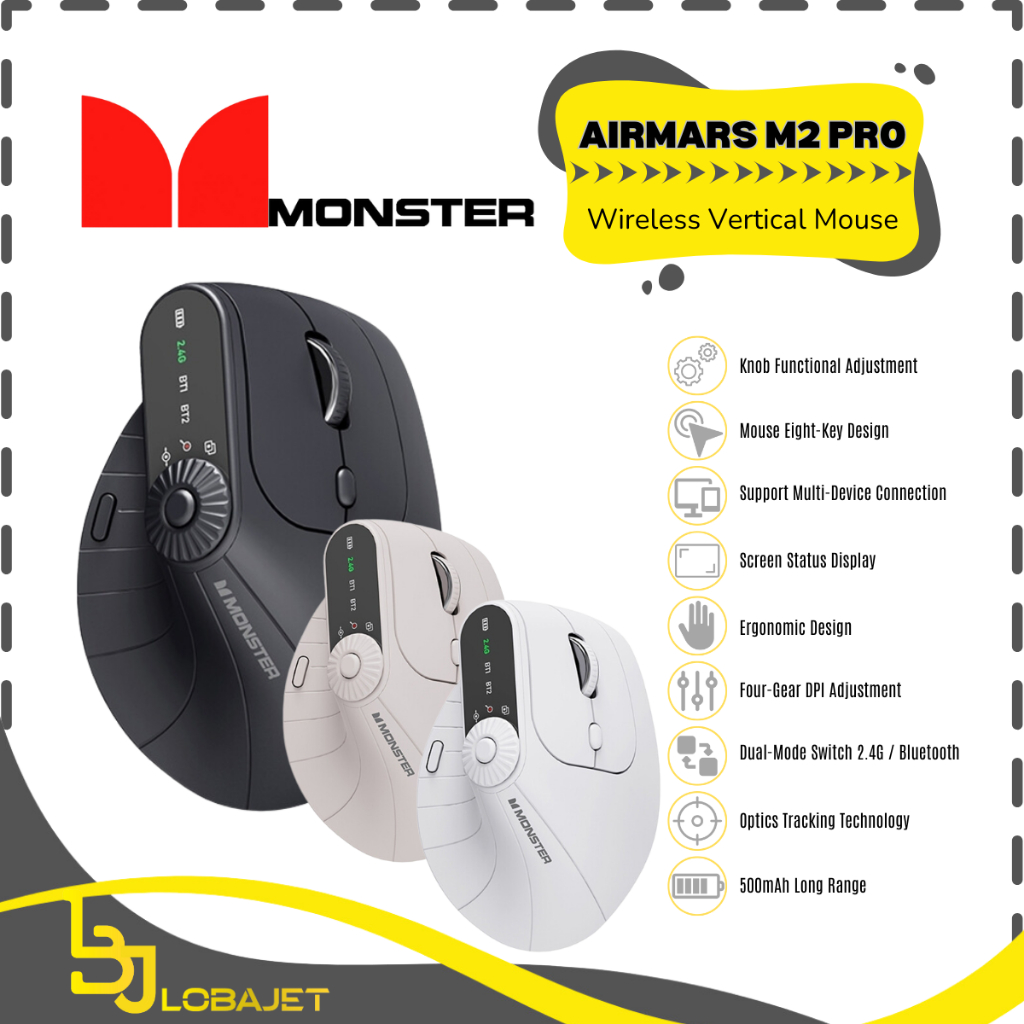 Jual MONSTER AIRMARS M2 PRO - Wireless Vertical Mouse - Dual Mode 2.4G ...