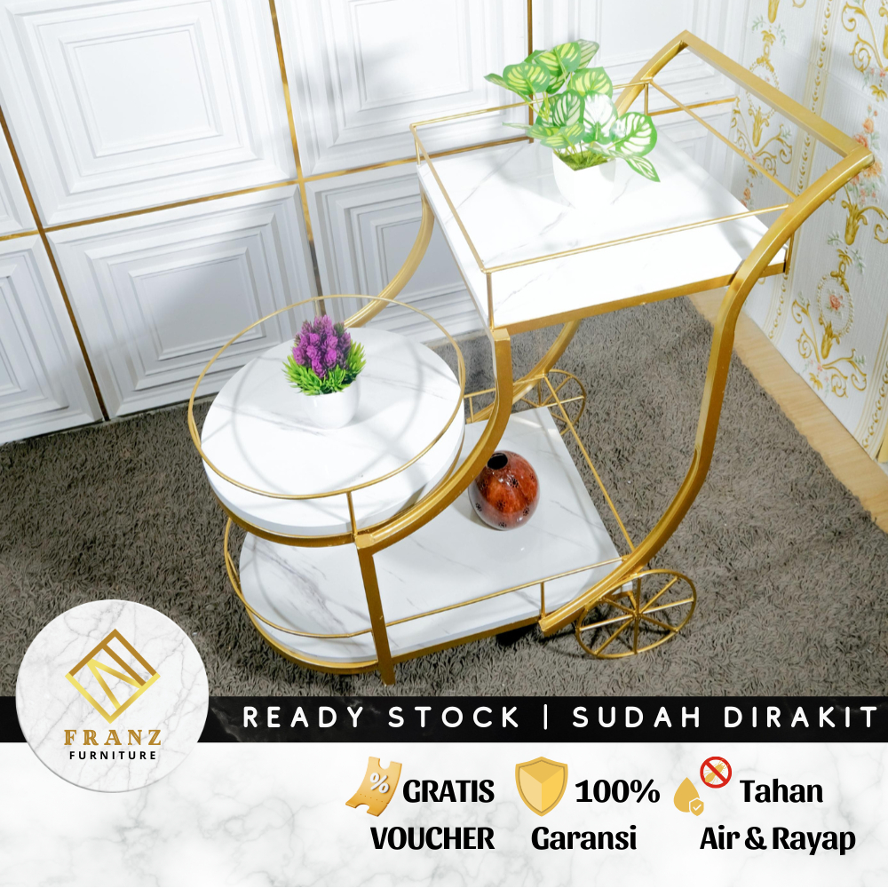 Jual Rak Bunga Troli Minimalis 3 Susun 100cm - Rak Hias HPL Marmer Gold ...