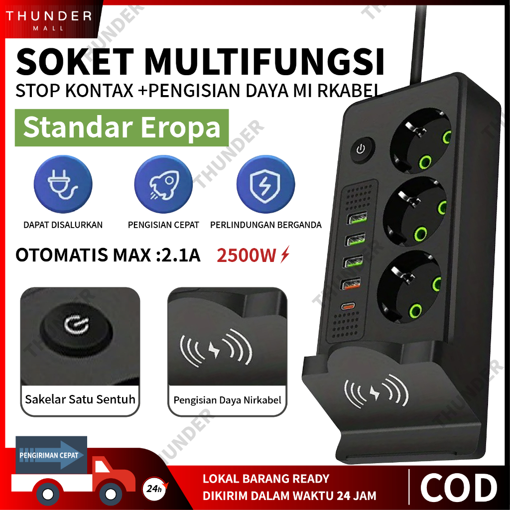 Jual 2500W Power Strip Power Socket Charger Stop Kontak Usb Charger 2M ...