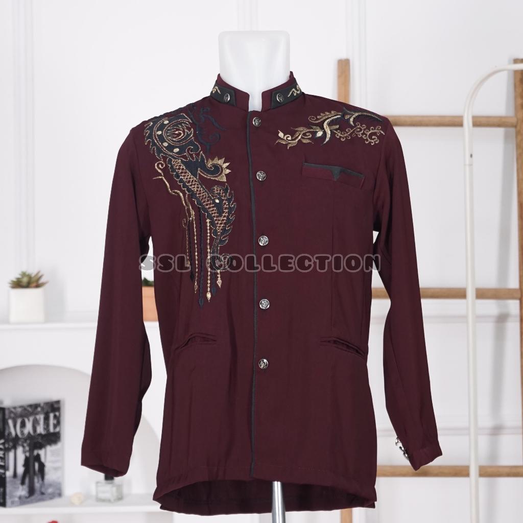 Jual Jasko Bordir Merah Marun Lis Hitam Lengan Panjang Bahan High Twist ...