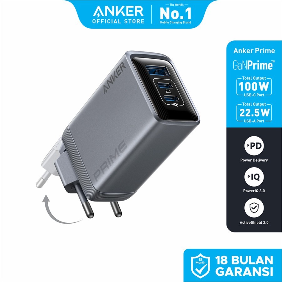 Jual Anker GaN Prime Charger 100W with USB-C Charger 3 Port GaN Wall Charger Fast Charging ...