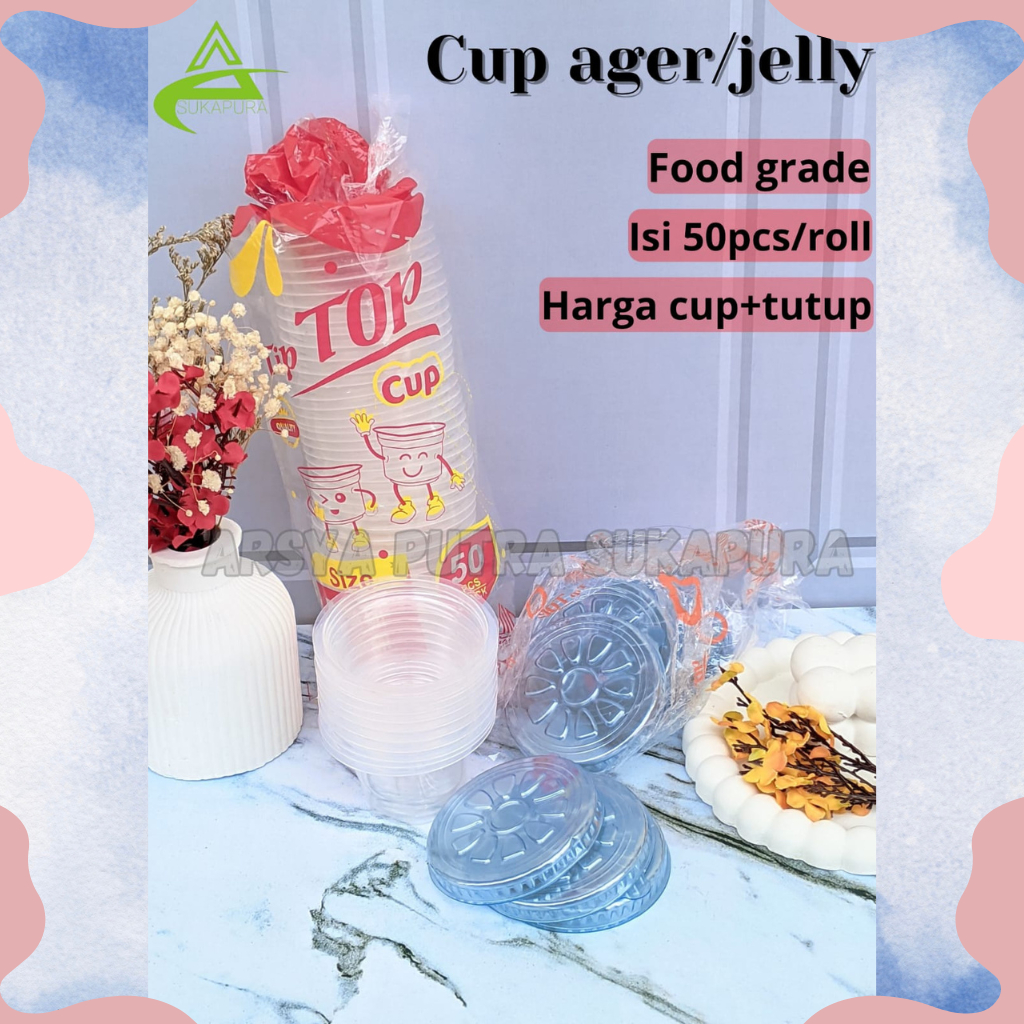 Jual Cup TOP Jelly Puding Agar Pudding isi 50pcs / ROLL, gelas plastik ice cream 50ml HARGA ...
