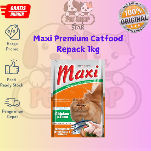Jual Maxi Cat Food makanan Kucing Kitten Dan Adult Repack 1Kg Chicken ...