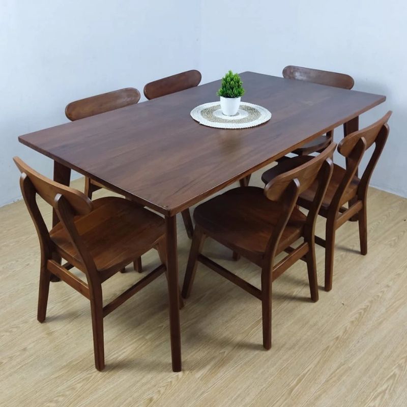 Jual meja makan minimalis kayu jati meja makan set 6 kursi dining tabel | Shopee Indonesia