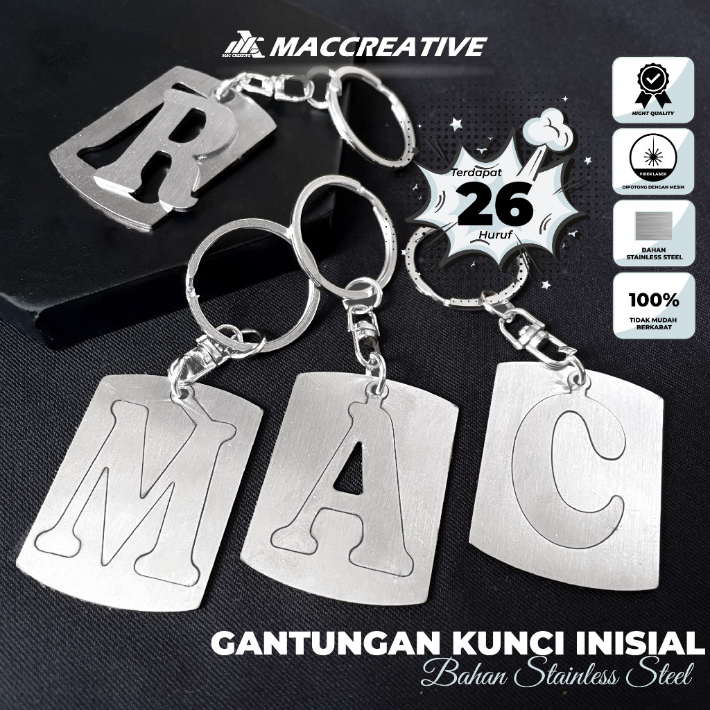 Jual GANTUNGAN KUNCI INISIAL NAMA CUSTOM 26 HURUF A-Z BAHAN STAINLESS ...