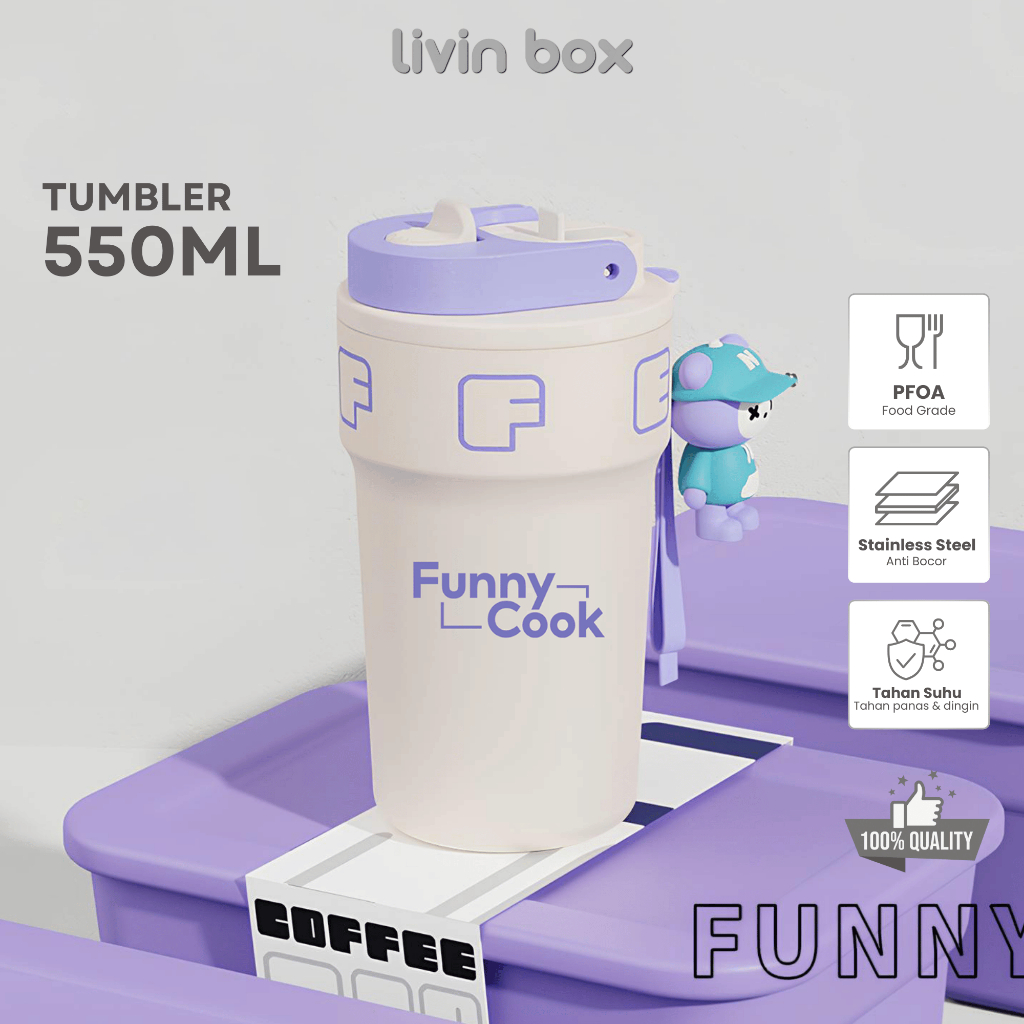 Jual LIVINBOX Tumbler Botol Minum Aesthetic Lucu 550ML Anti Tumpah dan ...