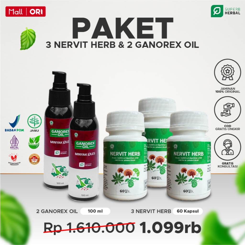 Jual Superbherbal - 3 Nervit Herb 2 Ganorex Oil Obat Herbal Stroke ...