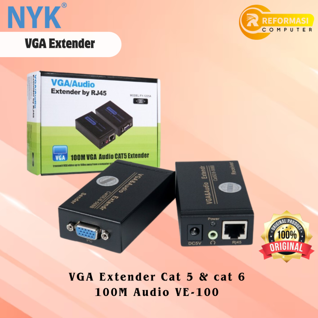 Jual VGA Extender Cat 5 & cat 6 100M Audio VE-100 - VGA Extender 100 ...