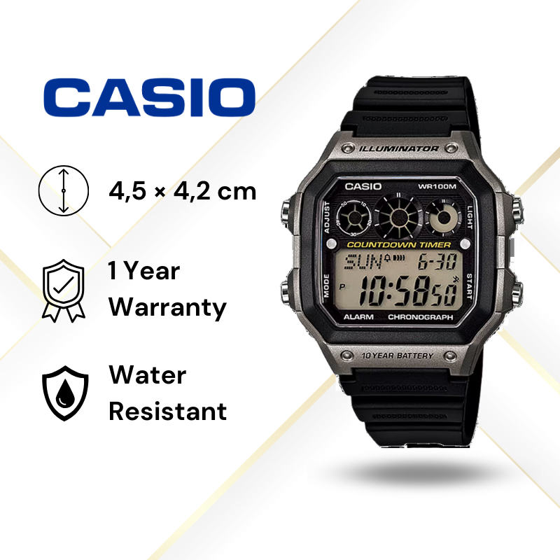 Jual JAM TANGAN PRIA CASIO AE-1300WH-8A ORIGINAL - AE1300WH HITAM ABU-ABU CASIO ORIGINAL ...