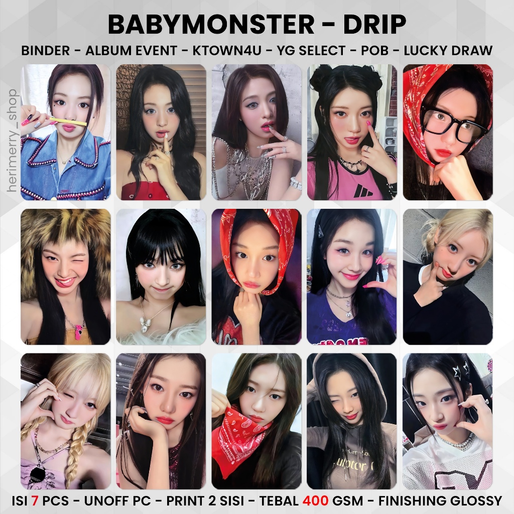 Jual (ISI 7 PCS) Photocard BABY MONSTER DRIP CLIK CLAK - Potocard PC Baemon Premium 2 Sisi Kartu ...